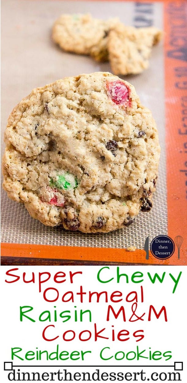 Super Chewy Oatmeal Raisin M&M Cookies - Dinner, then Dessert