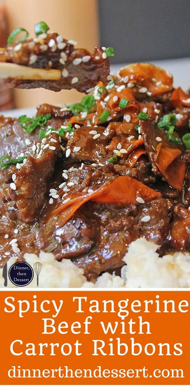 Spicy Tangerine Beef with Carrot Ribbons - Dinner, then Dessert