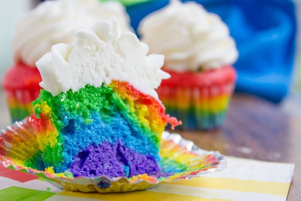 Rainbow Cupcakes with Vanilla Cloud Frosting - Dinner, then Dessert