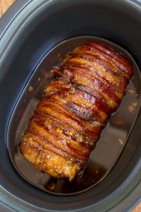 Slow Cooker Bacon Garlic Pork Loin - Dinner, then Dessert