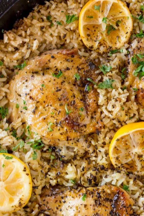 Easy One Pot Greek Chicken and Rice Recipe - Dinner, then Dessert