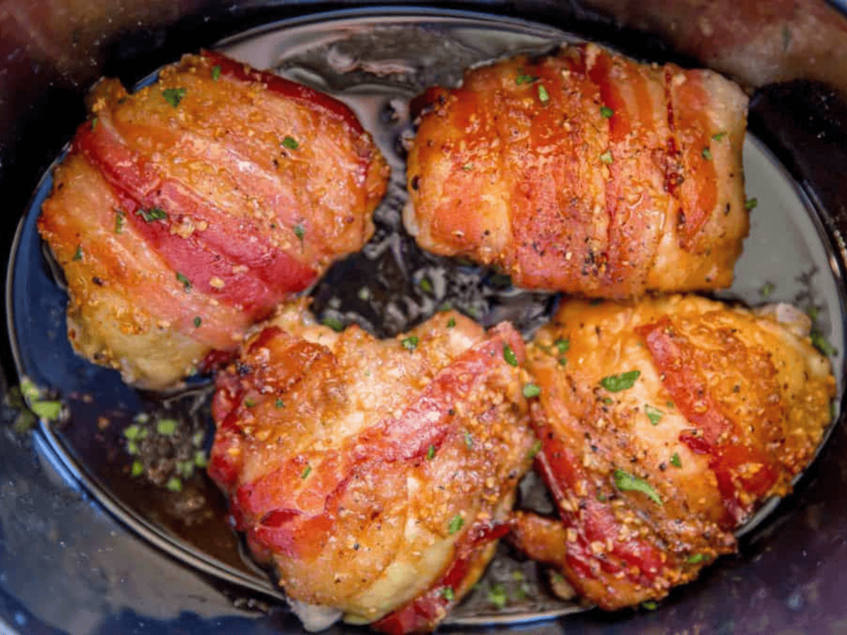 Slow Cooker Bacon Brown Sugar Garlic Chicken - Dinner, then Dessert