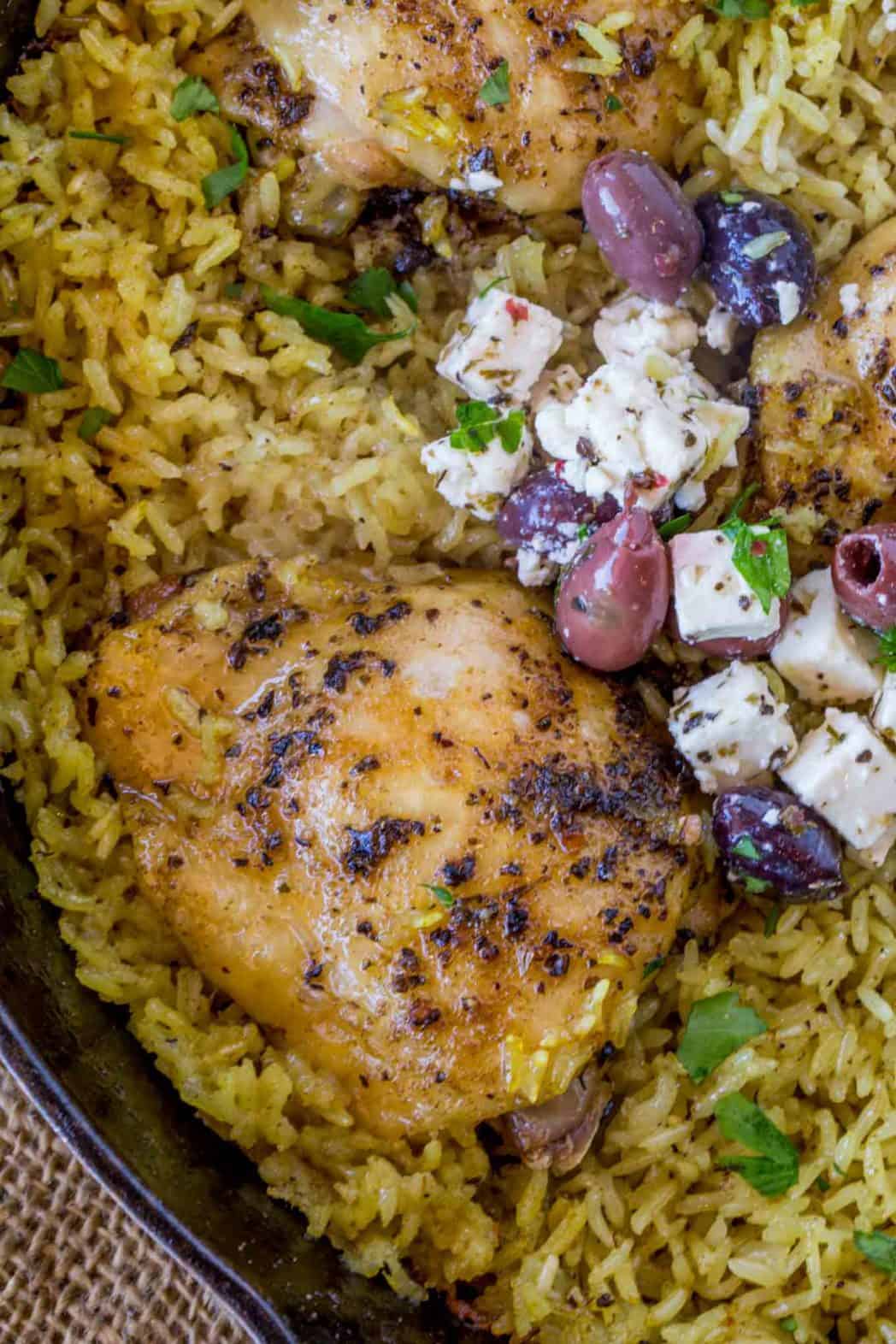 One Pot Greek Mediterranean Chicken and Rice - Dinner, then Dessert