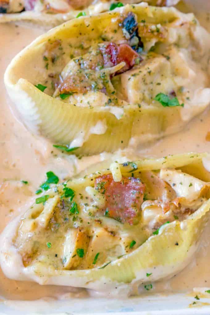 Chicken Bacon Ranch Stuffed Shells - Dinner, then Dessert