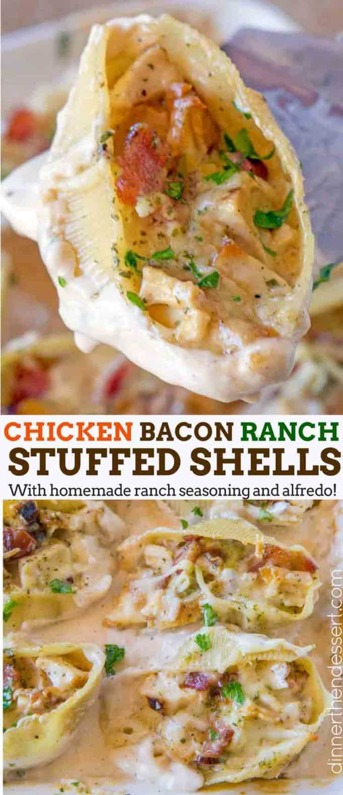 Chicken Bacon Ranch Stuffed Shells - Dinner, then Dessert