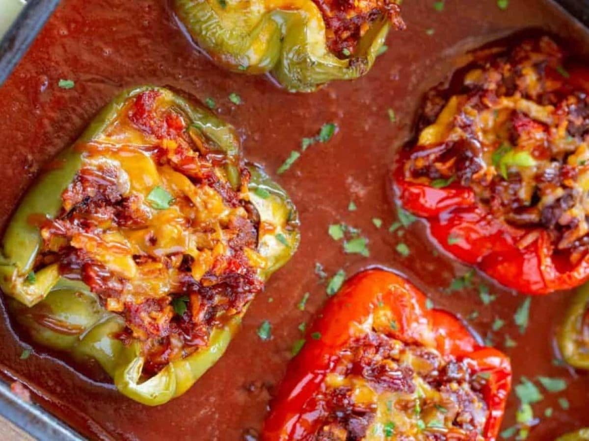 BBQ Beef Stuffed Peppers (with homemade sauce) - Dinner, then Dessert