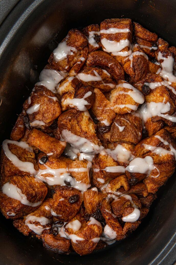 Slow Cooker Cinnamon Roll Casserole (Crockpot) - Dinner, then Dessert