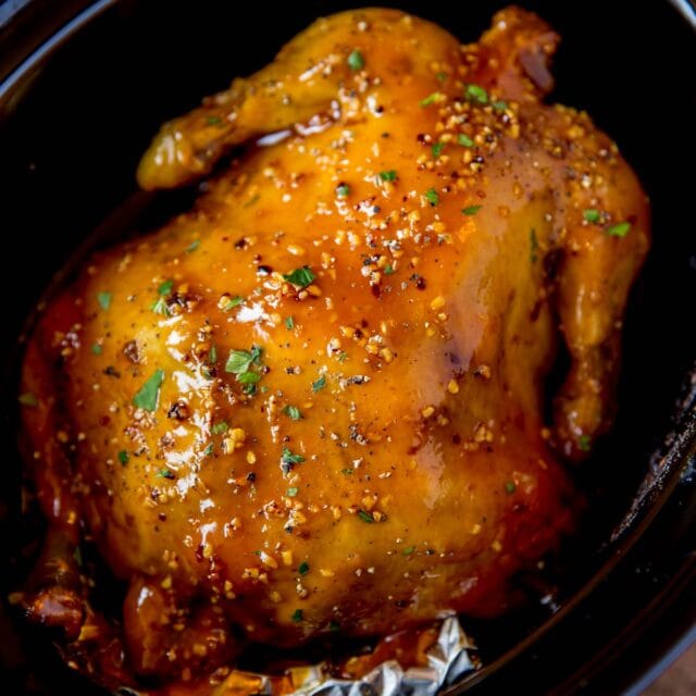 Slow Cooker Honey Orange Garlic Chicken Recipe- Dinner, then Dessert