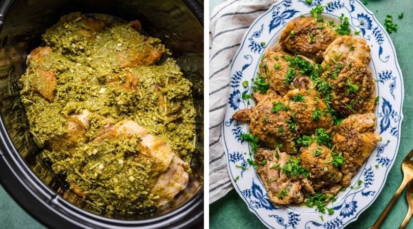 Easy Slow Cooker Pesto Chicken Recipe - Dinner, then Dessert