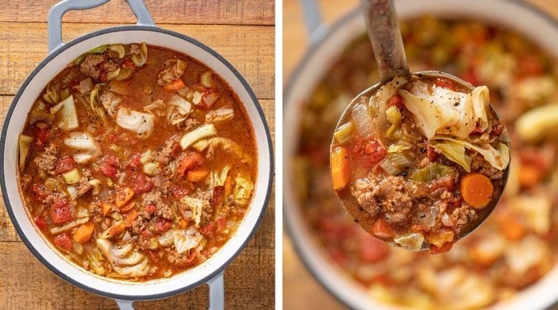 Ground Beef Cabbage Soup (Stove, Crockpot or IP) Dinner, then Dessert