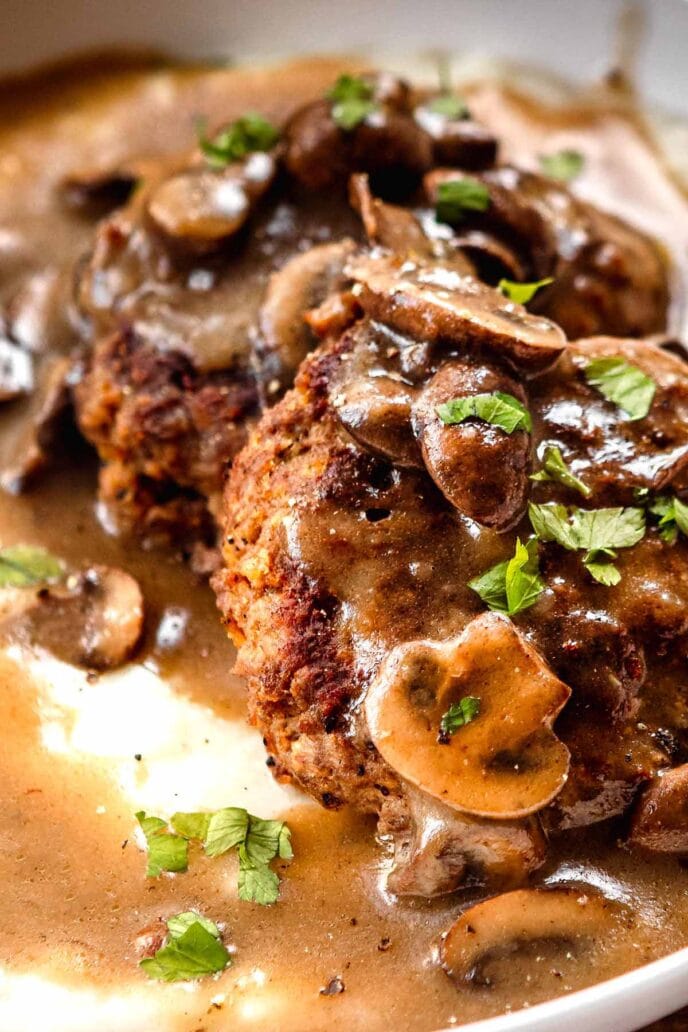 Hamburger Steaks with Mushroom Gravy Recipe- Dinner, then Dessert