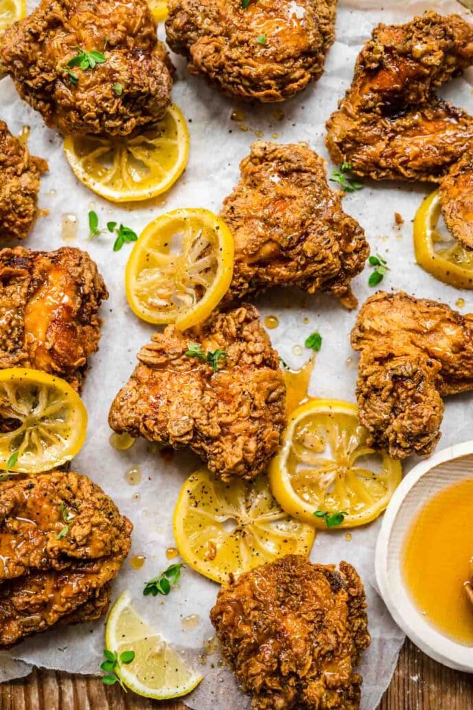Lemon Pepper Honey Fried Chicken Recipe - Dinner, then Dessert