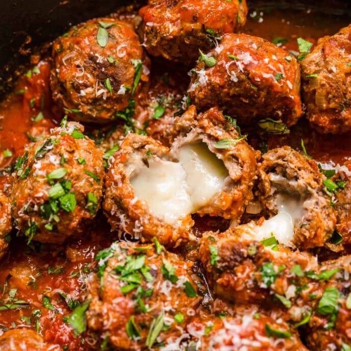 Mozzarella Stuffed Meatballs Recipe - Dinner, then Dessert