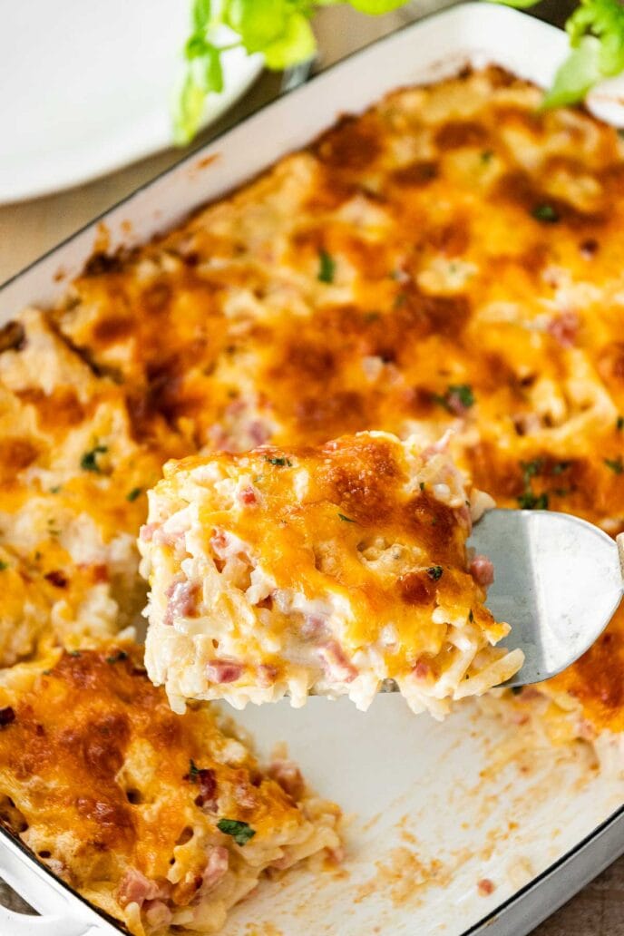 Cheesy Ham and Hash Brown Casserole Recipe - Dinner, then Dessert