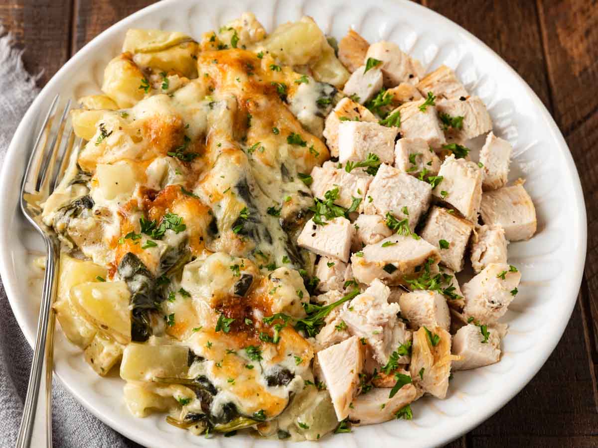 Spinach Artichoke Au Gratin Potatoes Recipe - Dinner, then Dessert
