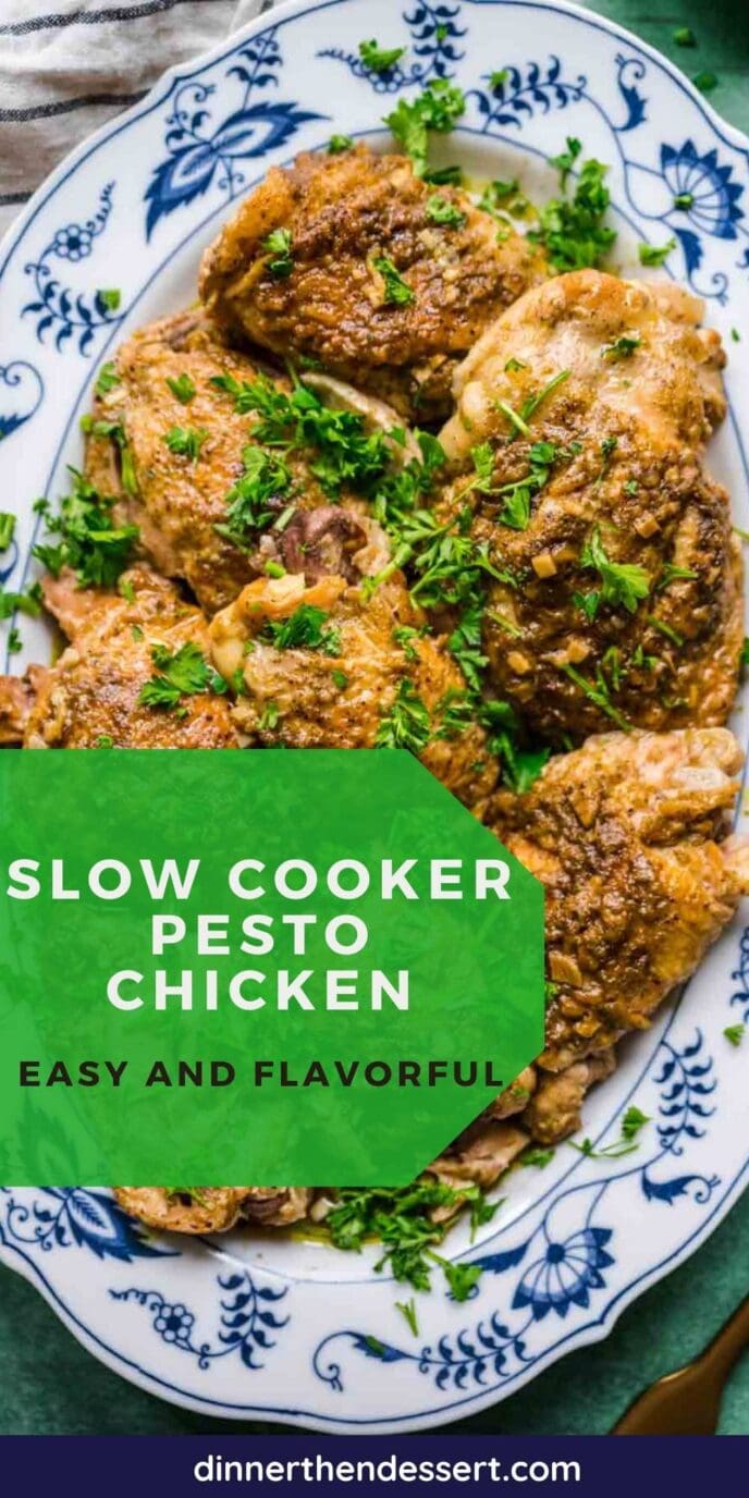 Easy Slow Cooker Pesto Chicken Recipe - Dinner, then Dessert