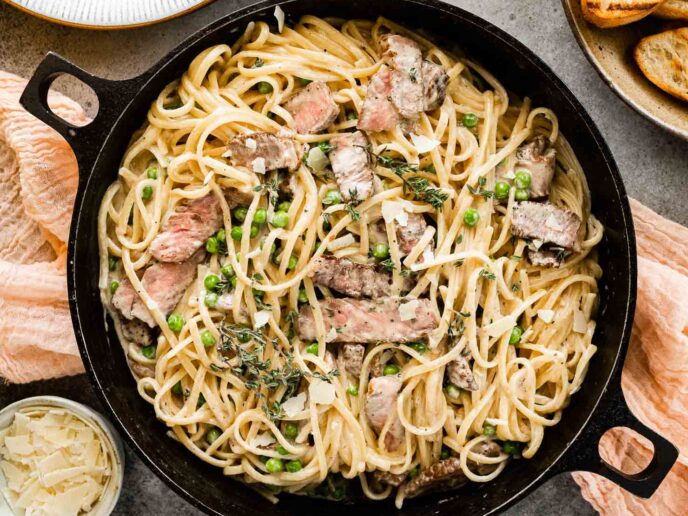Creamy Steak Pasta Recipe - Dinner, then Dessert
